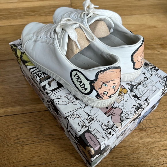 Prada | Shoes | Prada Cartoon Stamp Leather Sneakers | Poshmark